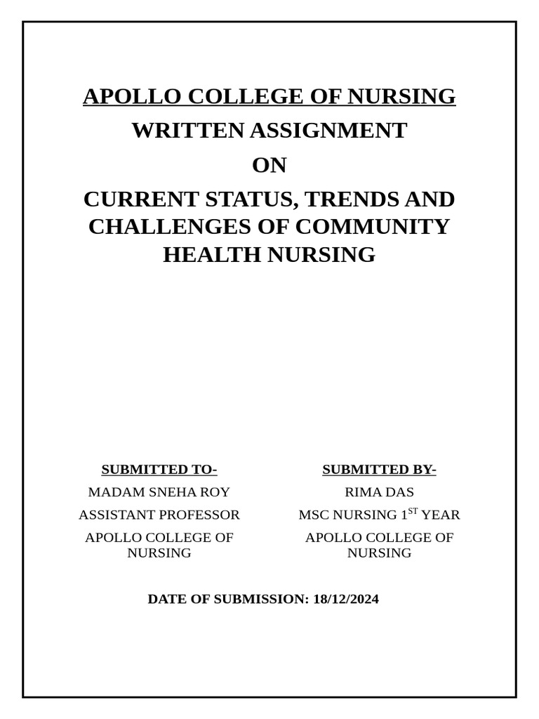 Assignment On Current Status, Trends and Challenges of Community Health ...