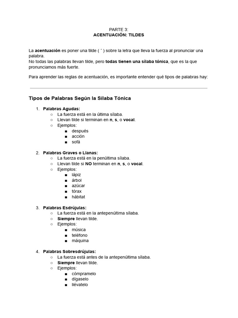 Reglas de Acentuación y Tildes en Español | PDF | Estrés (lingüística ...