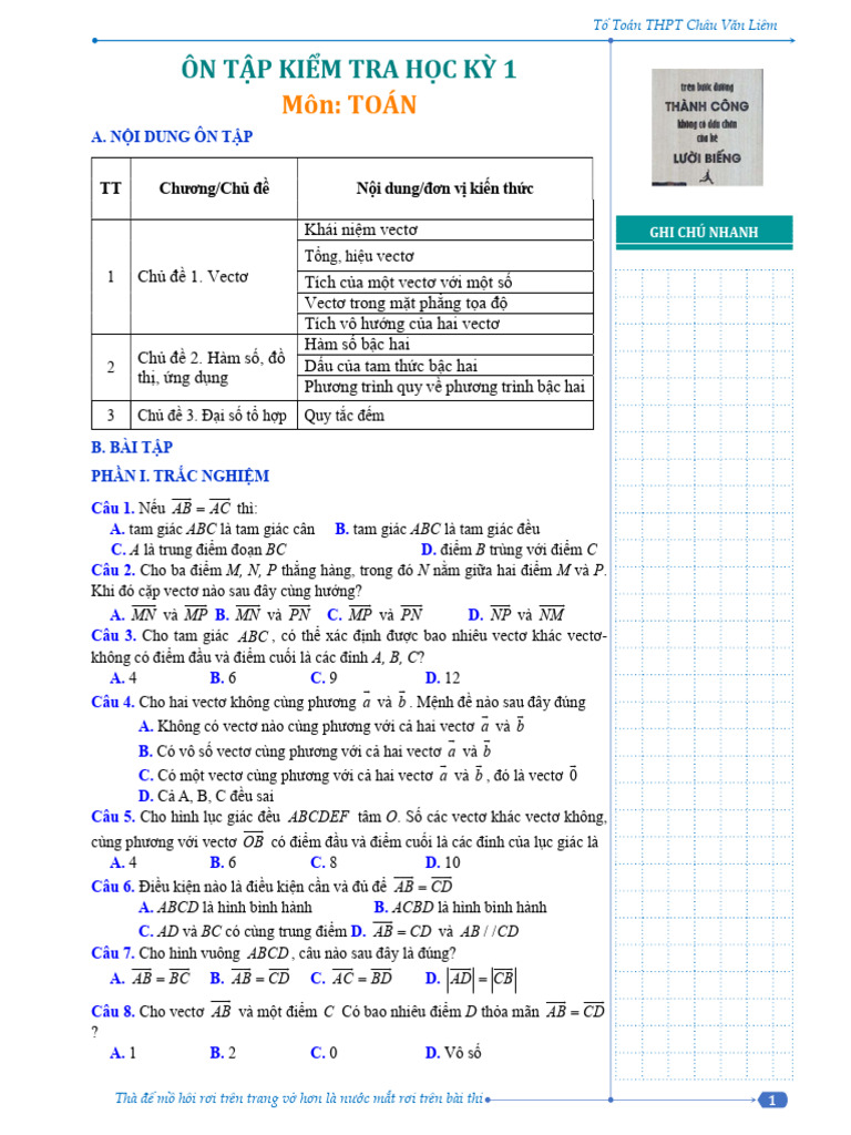 Đề Cương Ôn Tập-cki- Toán 10 2023-2024 | PDF