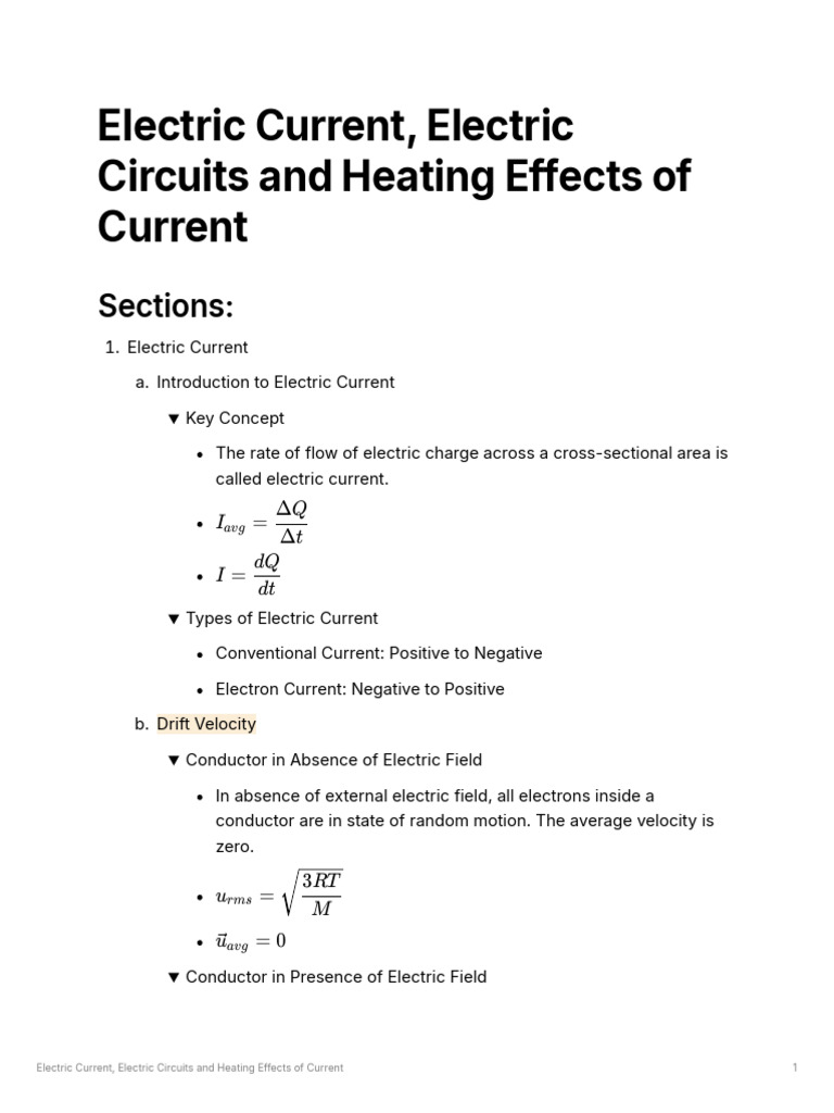 Electric Current Electric Circuits and Heating Effects of Current | PDF ...