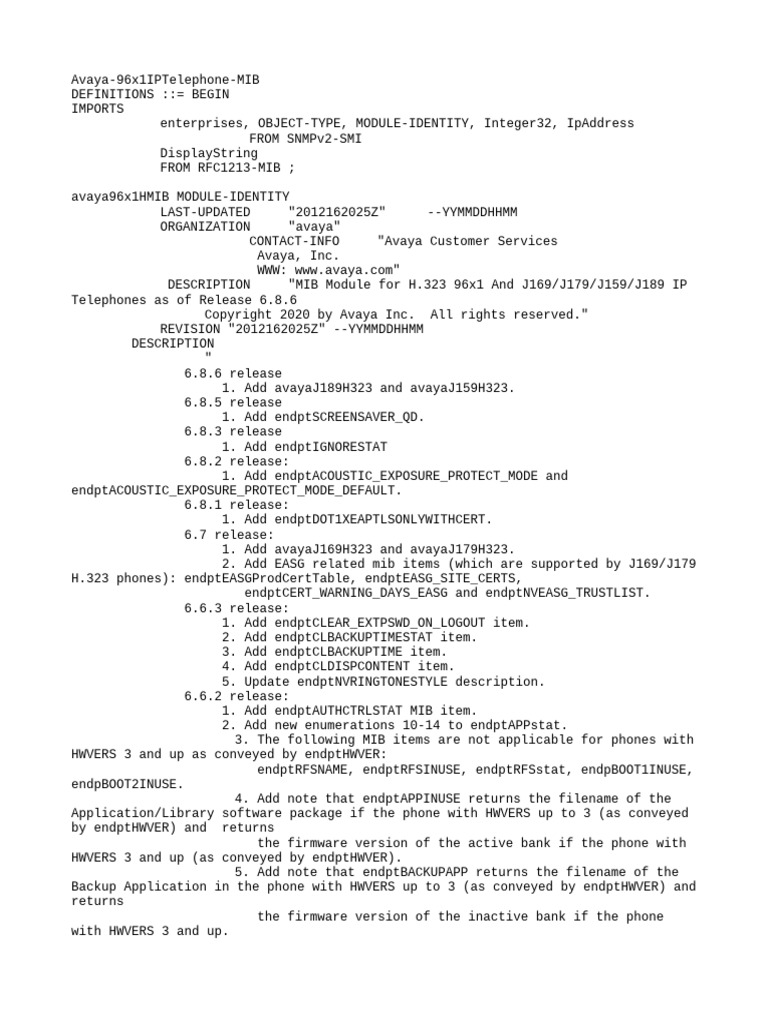 Avaya 96x1IPTelephone MIB | PDF | I Pv6 | Ip Address