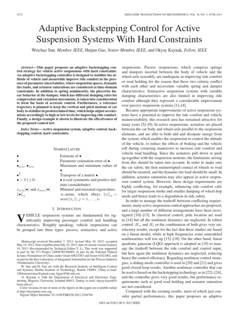 2012 - Adaptive Backstepping Control For Active Suspension Systems With Hard Constraints | PDF ...
