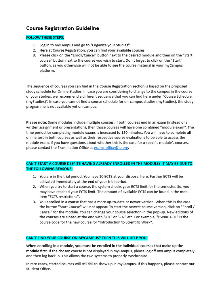 Course Registration Guideline Pdf Computing