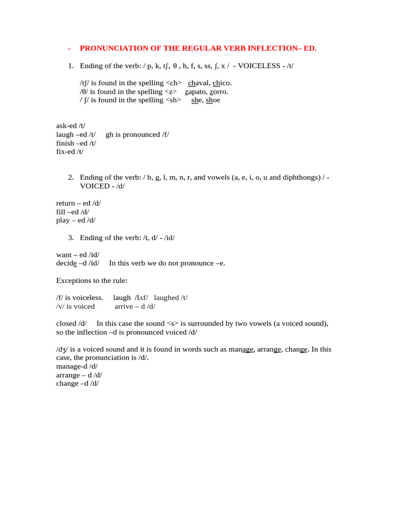 Pronunciation of Regular Verb Inflection. | PDF