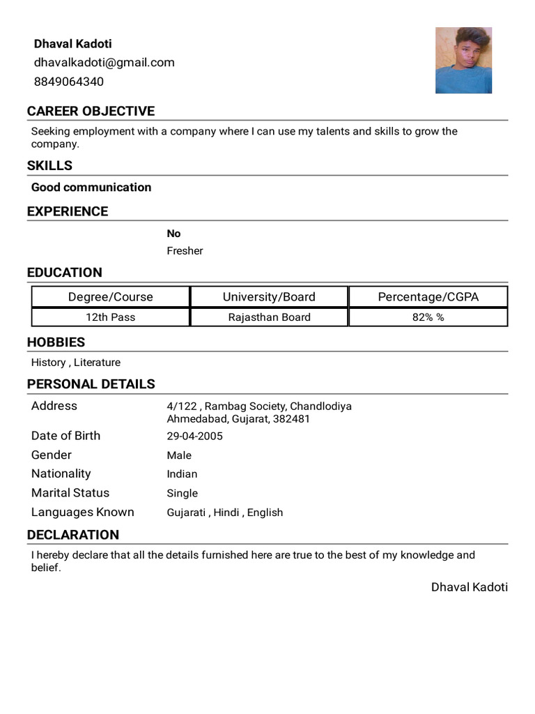 Resume Dhaval Kadoti Format1 | PDF