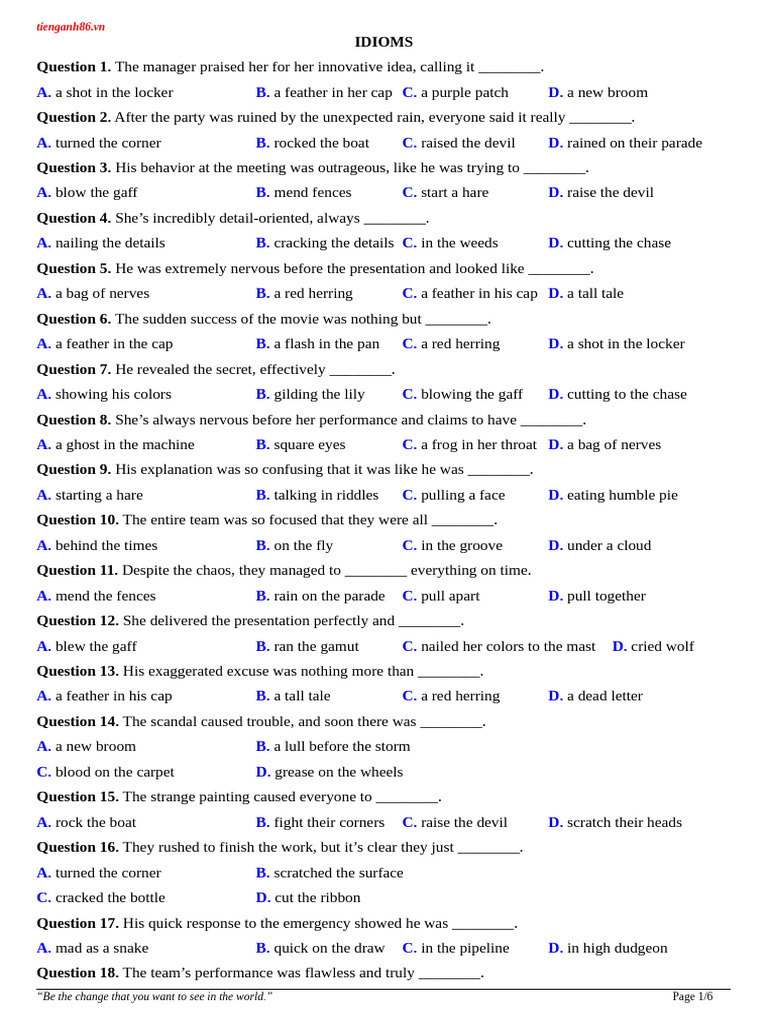 Common English Idioms Quiz | PDF