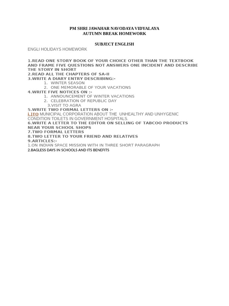 Assignment Class 8 Autumn Break 2024 | PDF