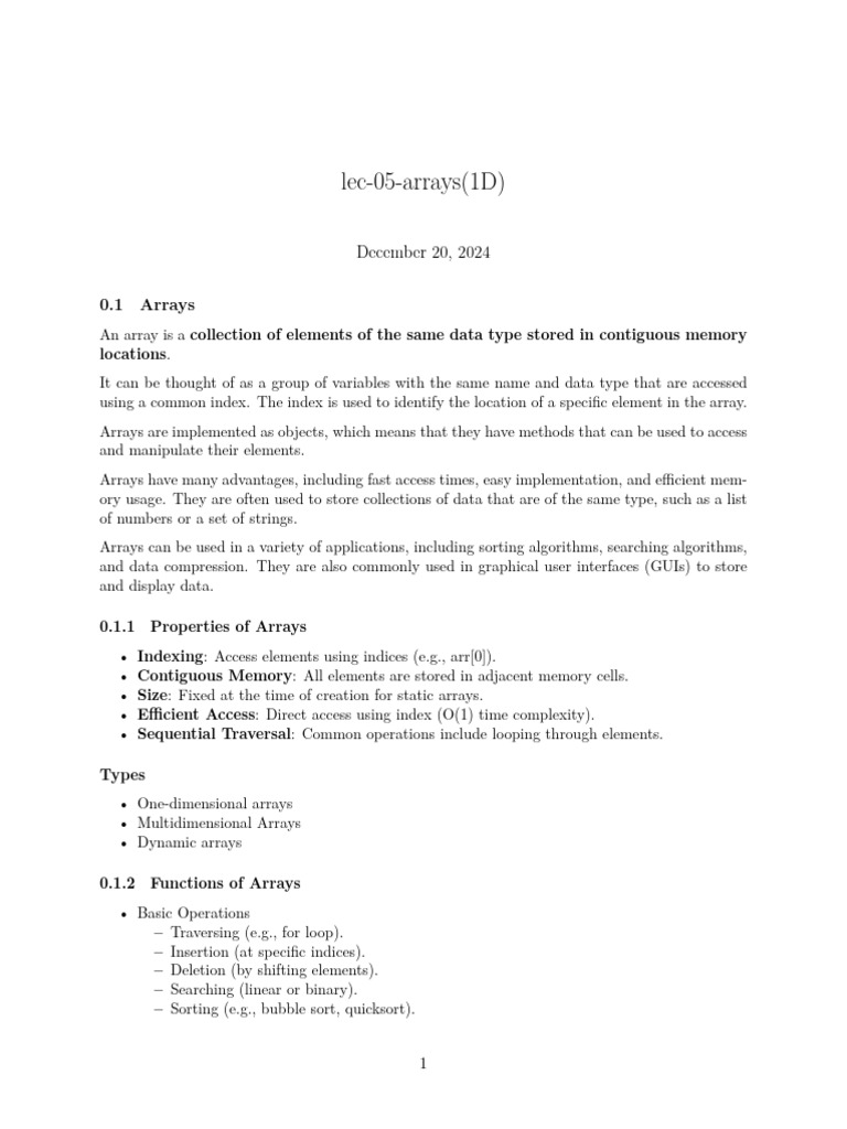 lec-05-arrays(1D) | PDF | Software Engineering | Algorithms