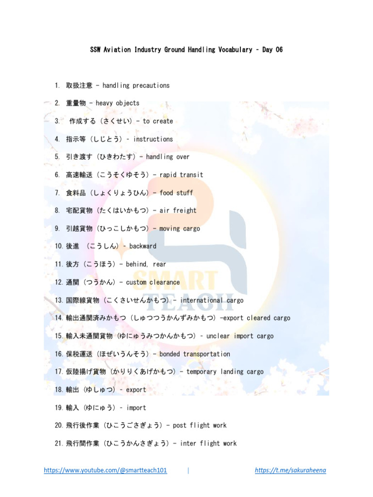 SSW Aviation Industry Ground Handling Vocabulary Day 06 | PDF