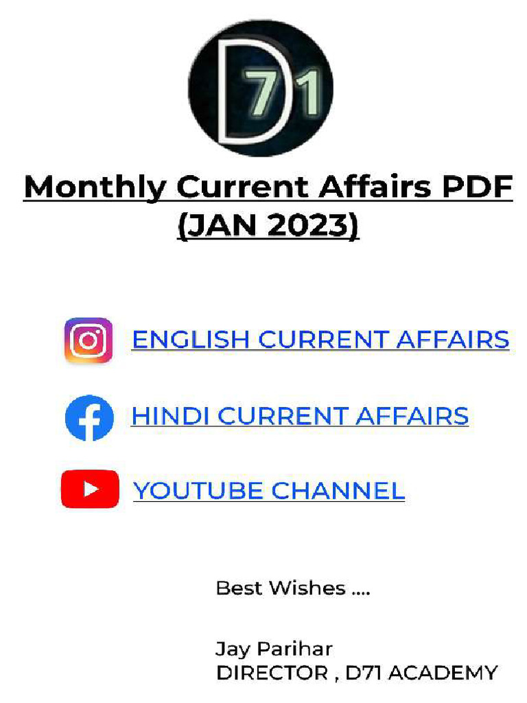 Current Affairs in English Jan 2023 | PDF