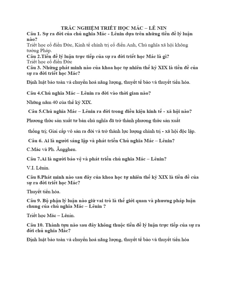 Trac Nghiem on Tap Triet Hoc Mac Lenin Truong Dai Hoc Vinh 91341 | PDF