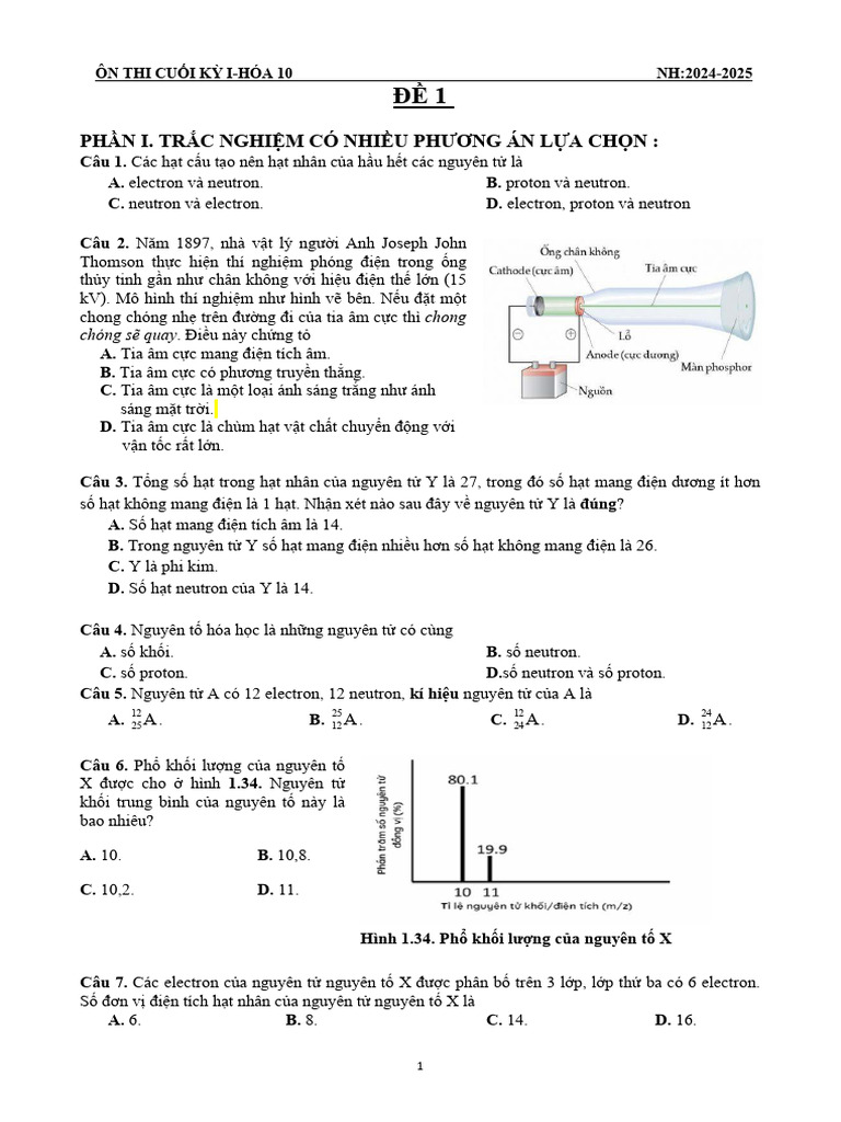 Hs-đề Tham Khảo Hk1-Hóa 10-24-25 | PDF