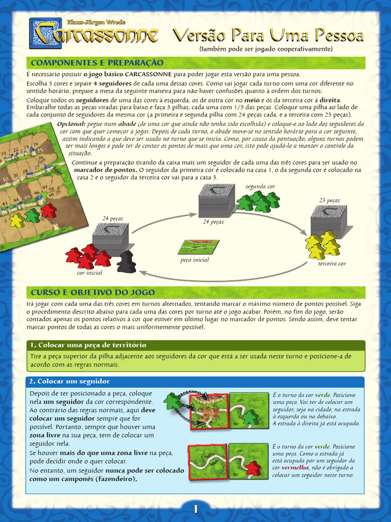 Carcassonne Variante Solo Oficial Devir P 152084 | PDF | Vermelho | Cor