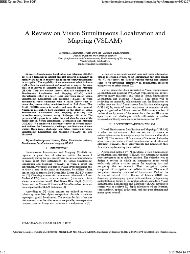 IEEE-Review-VSLAM | PDF | Artificial Intelligence | Intelligence (AI) & Semantics