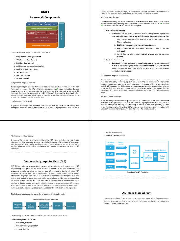 Unit I Framework Components: BCL (Base Class Library) | PDF | C Sharp ...
