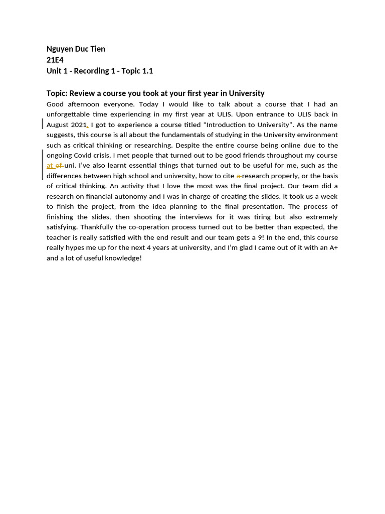 W3 - Vlog Transcript (Peer Check) | PDF