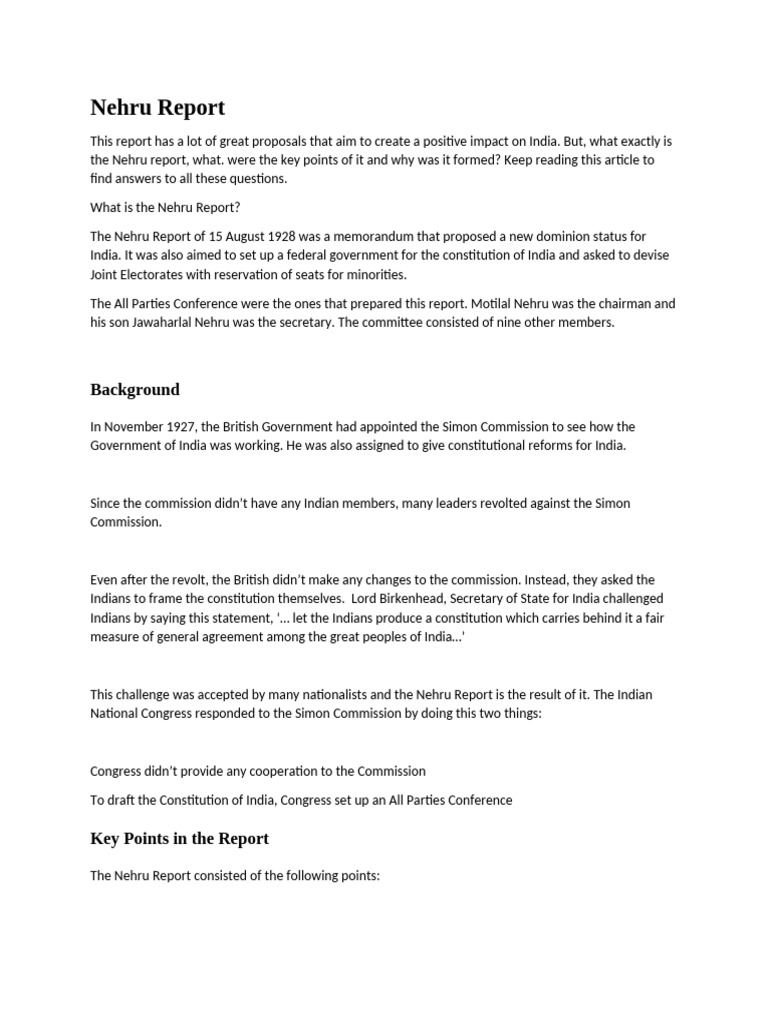 Nehru Report | PDF | Government