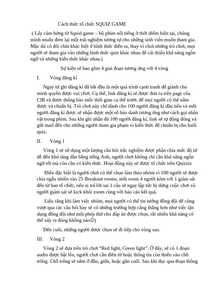 Cách TH C T CH C SQUIZ GAME | PDF