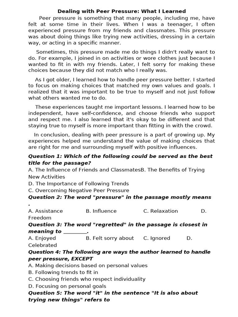 peer pressure | PDF | Psychological Concepts | Psychology