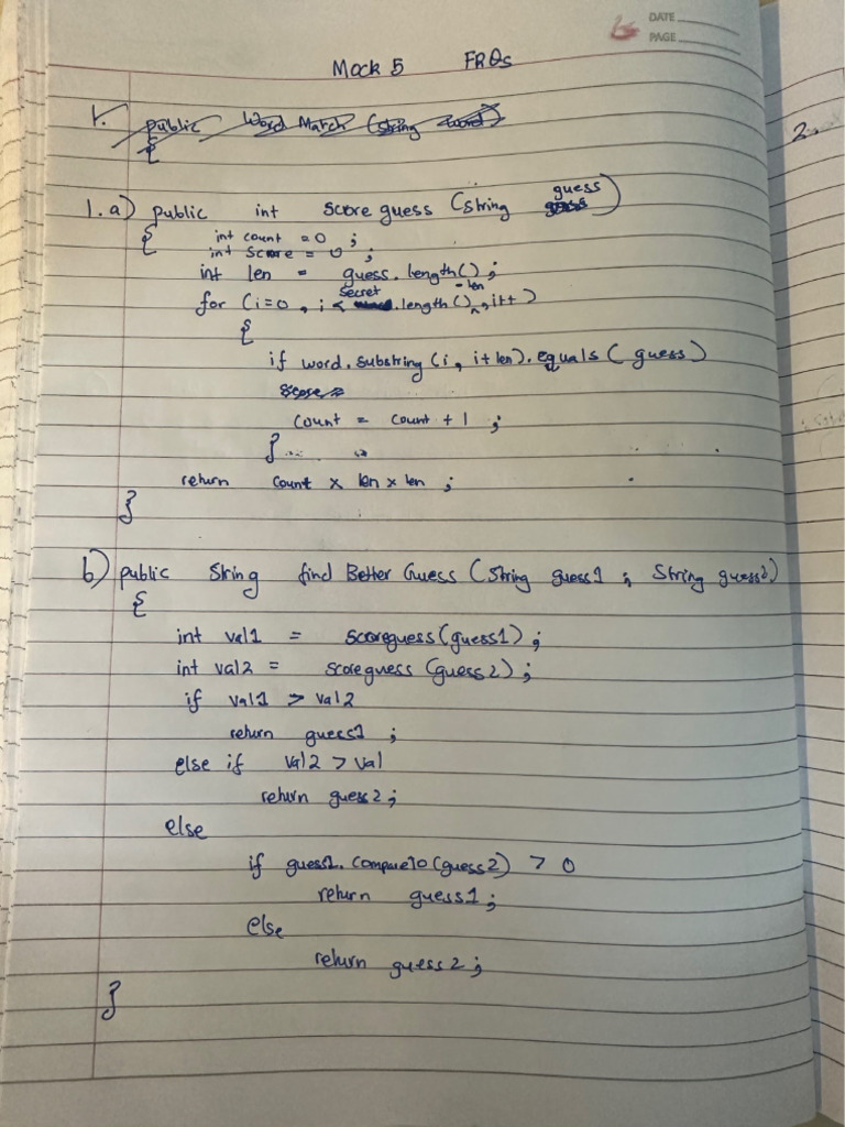 AP CSA Mock 5 FRQs | PDF