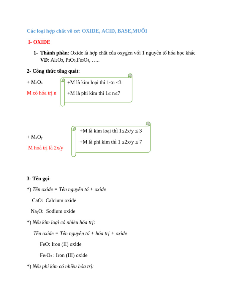 Oxide, Bazo, Axit, Muối | PDF