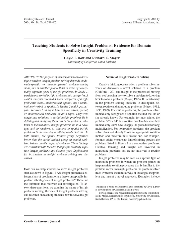 Teaching_Students_to_Solve_Insight_Probl | PDF | Insight | Procedural Knowledge