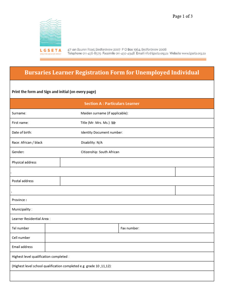 Bursary Agreement Learner Enrollment Form - Compressed | PDF | Learning