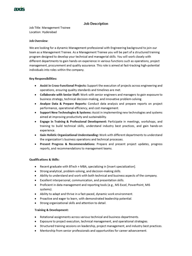 Management Trainee Job in Hyderabad | PDF | Leadership | Skill