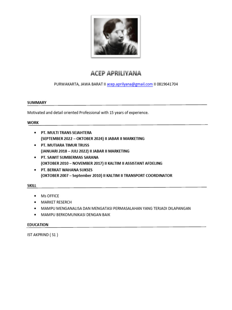 CV Acep Apriliyana | PDF