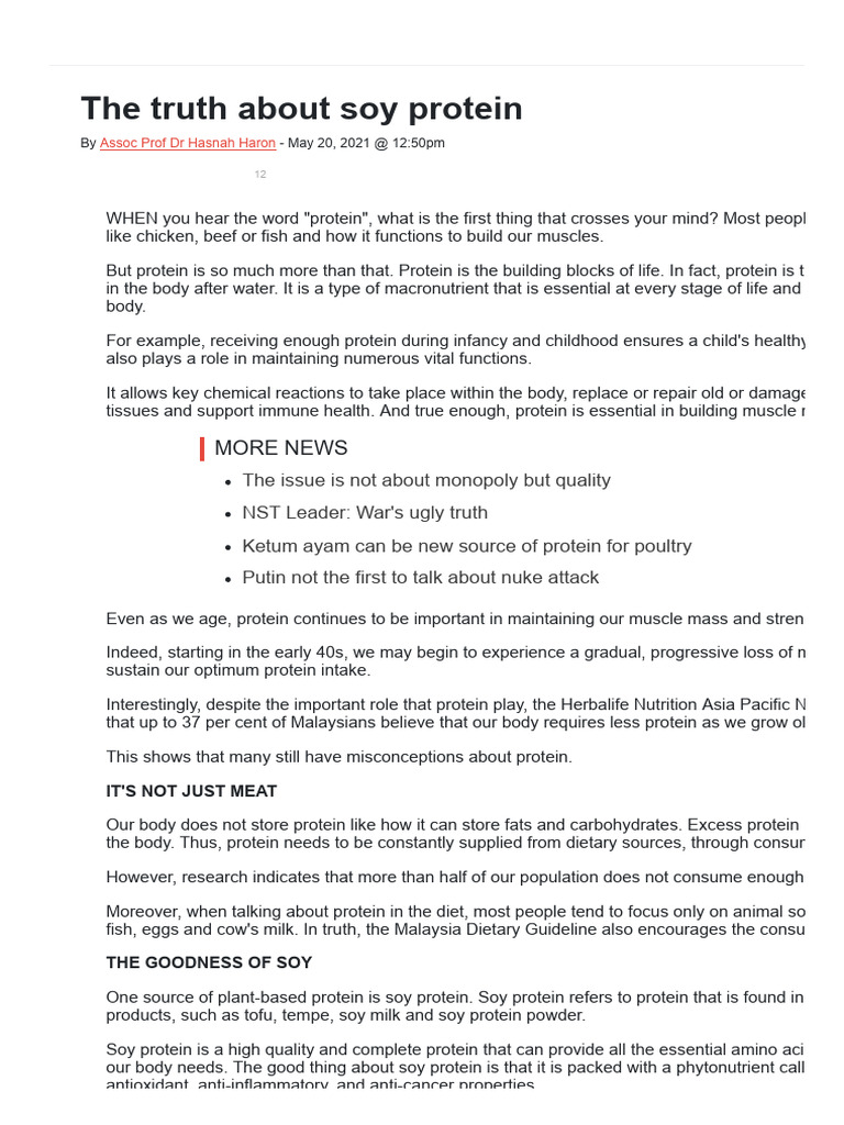 NST - 2021.0520 - The Truth About Soy Protein - AssocProf DR Hasnah ...