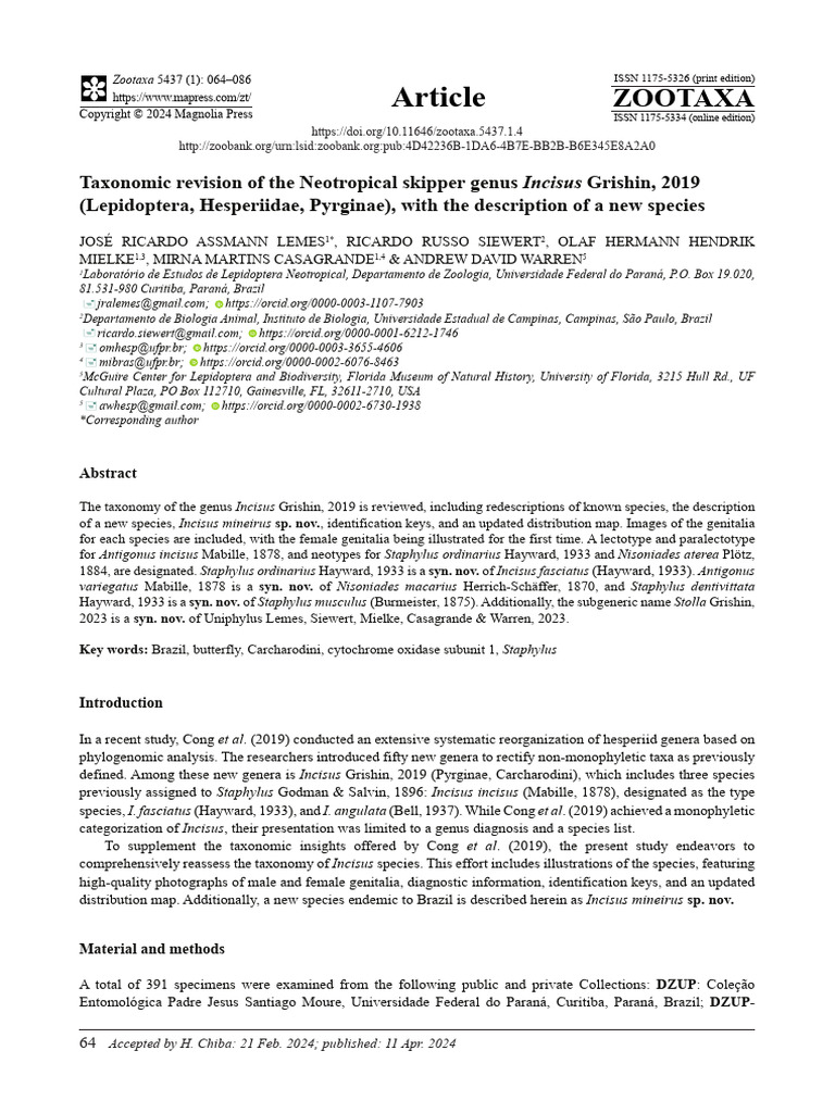 Lemes et al. 2024 Taxonomic revision of the Neotropical skipper genus ...