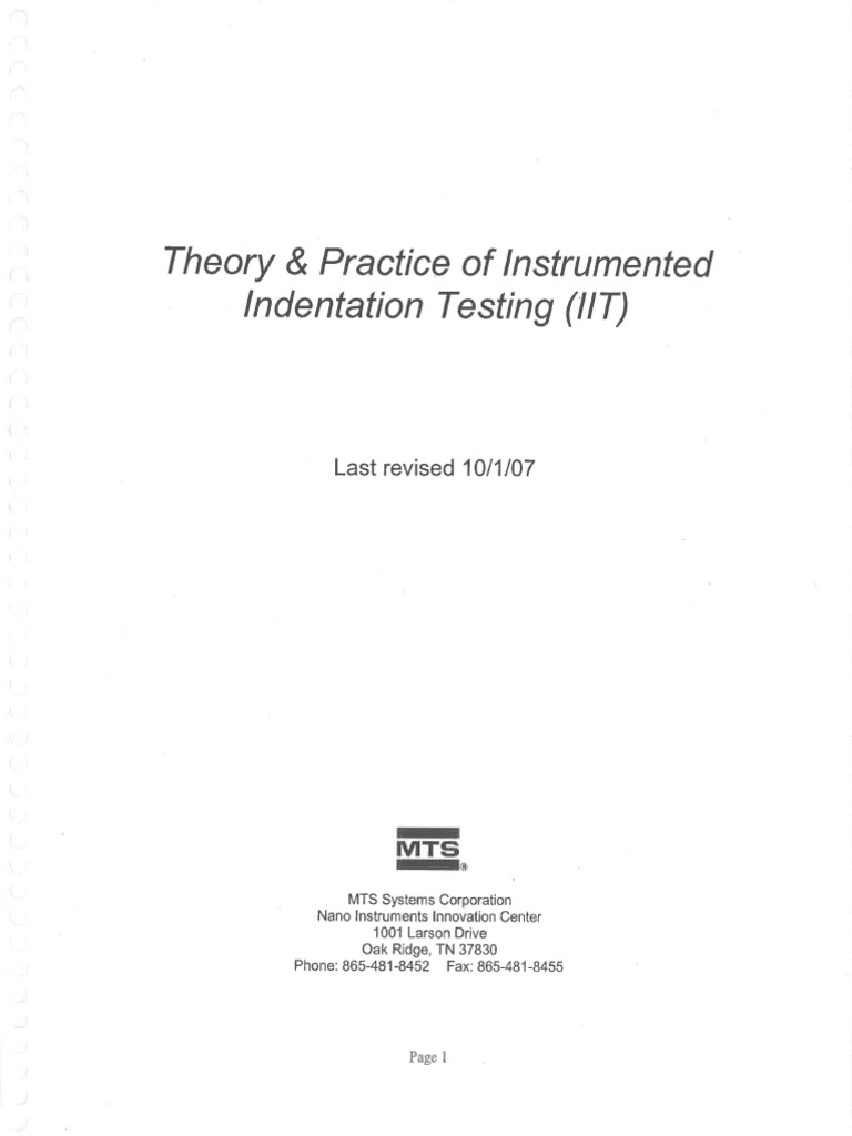Theory And Practice Of Instrumented Indentation Testing Pdf