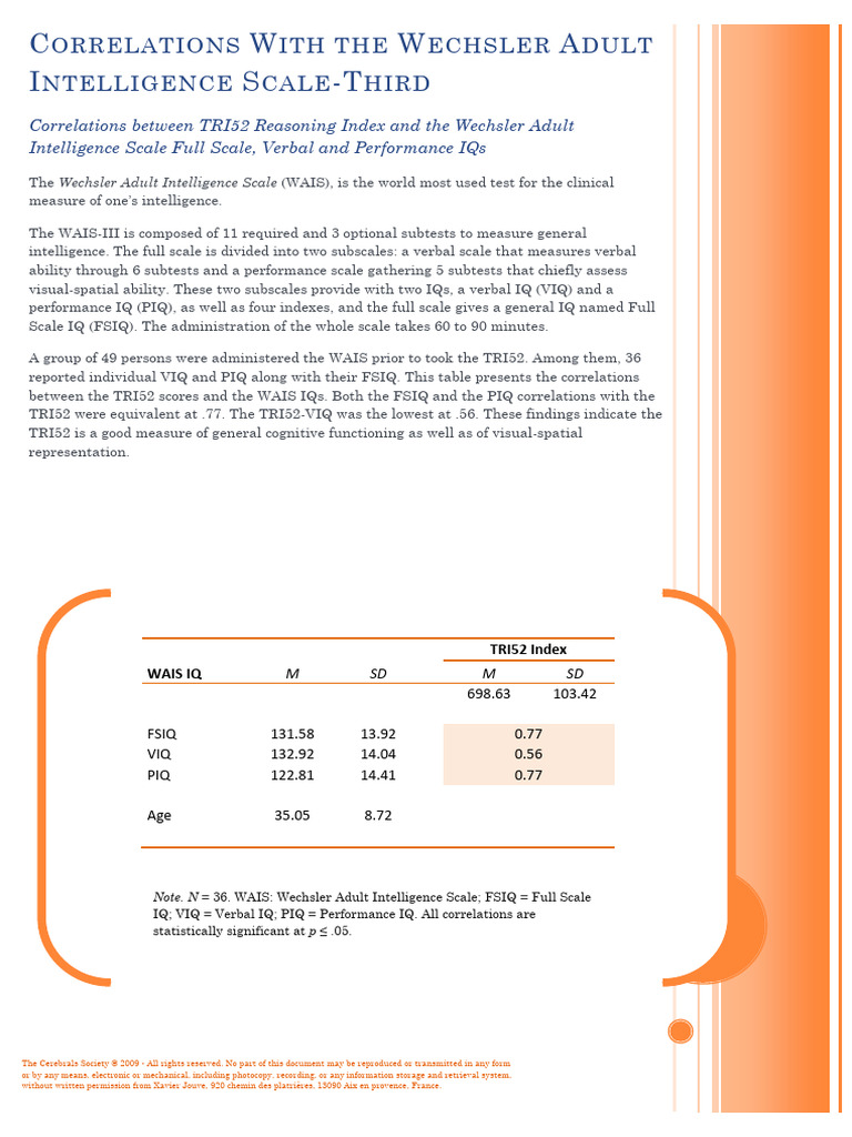 TRI52_WAIS_published | PDF | Wechsler Adult Intelligence Scale ...