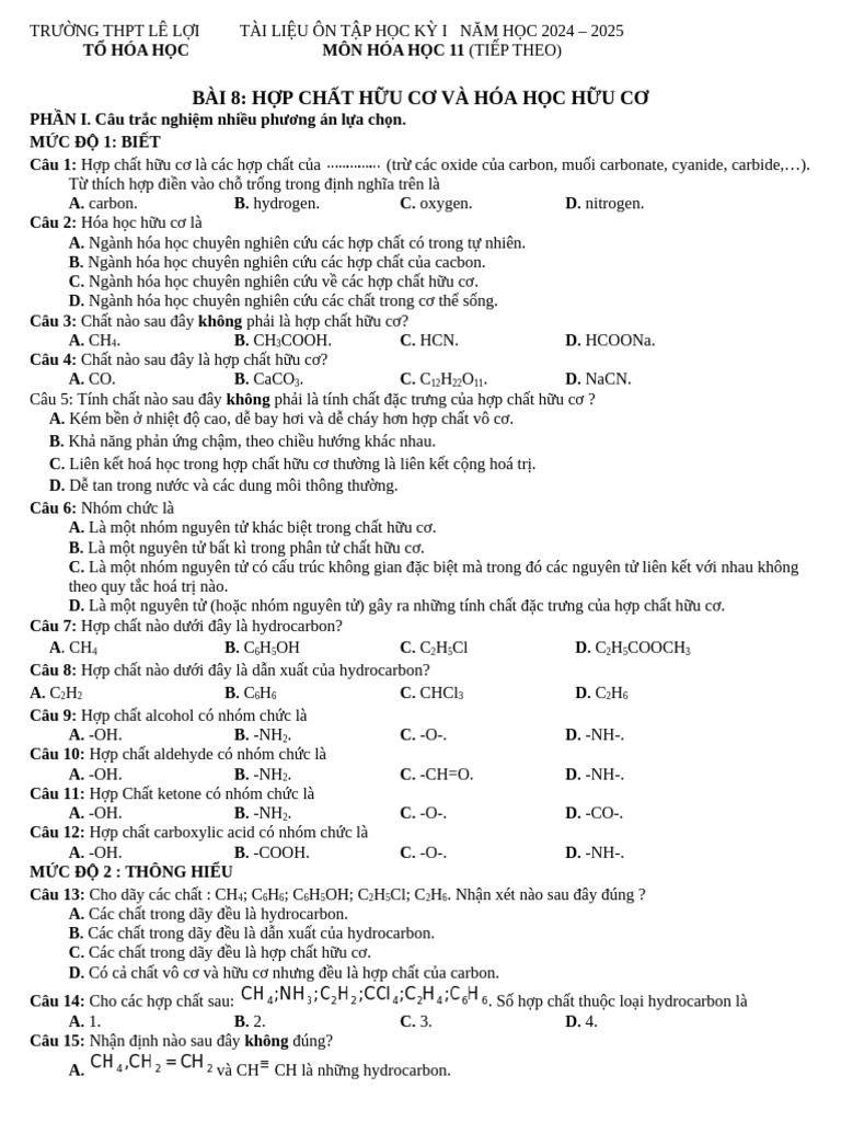 Đề Cương Hki-11 (Tiếp Theo) - Hs | PDF