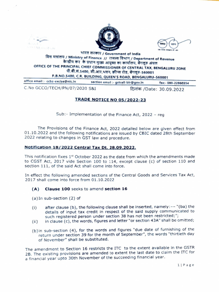 Trade Notice 05 - 2022-23 | PDF | Taxes | Government Finances
