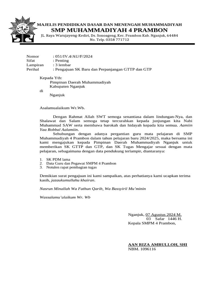 SURAT PENGAJUAN SK GURU | PDF