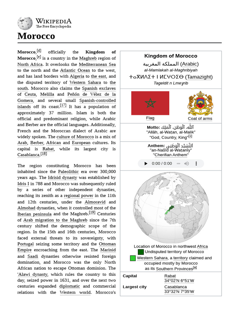 Morocco | PDF | Morocco | Western Sahara