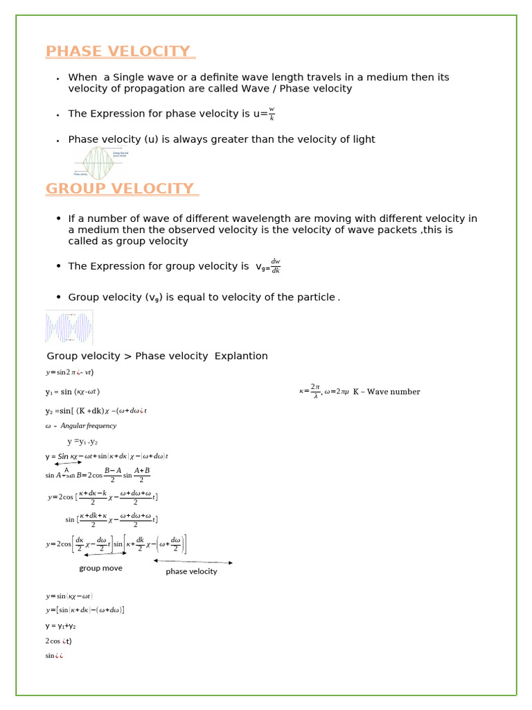 Phase Velocity | PDF | Waves | Wavelength