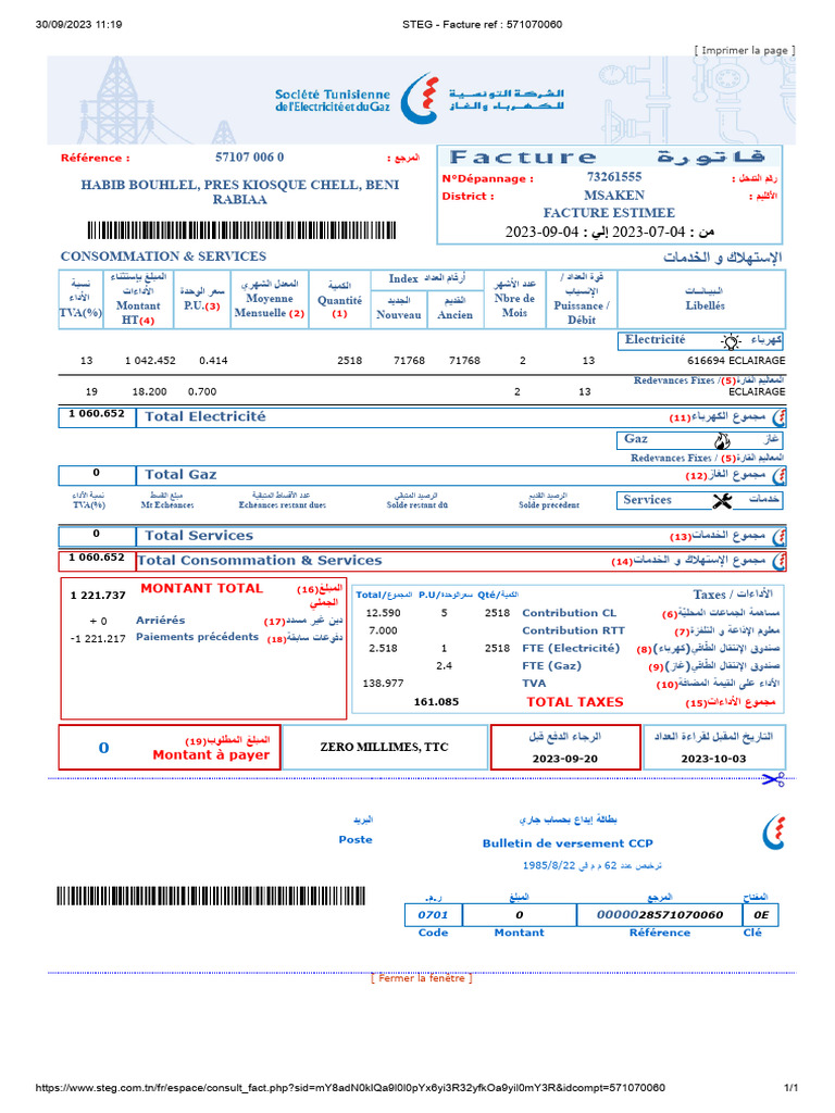 STEG - Facture Ref - 571070060 | PDF
