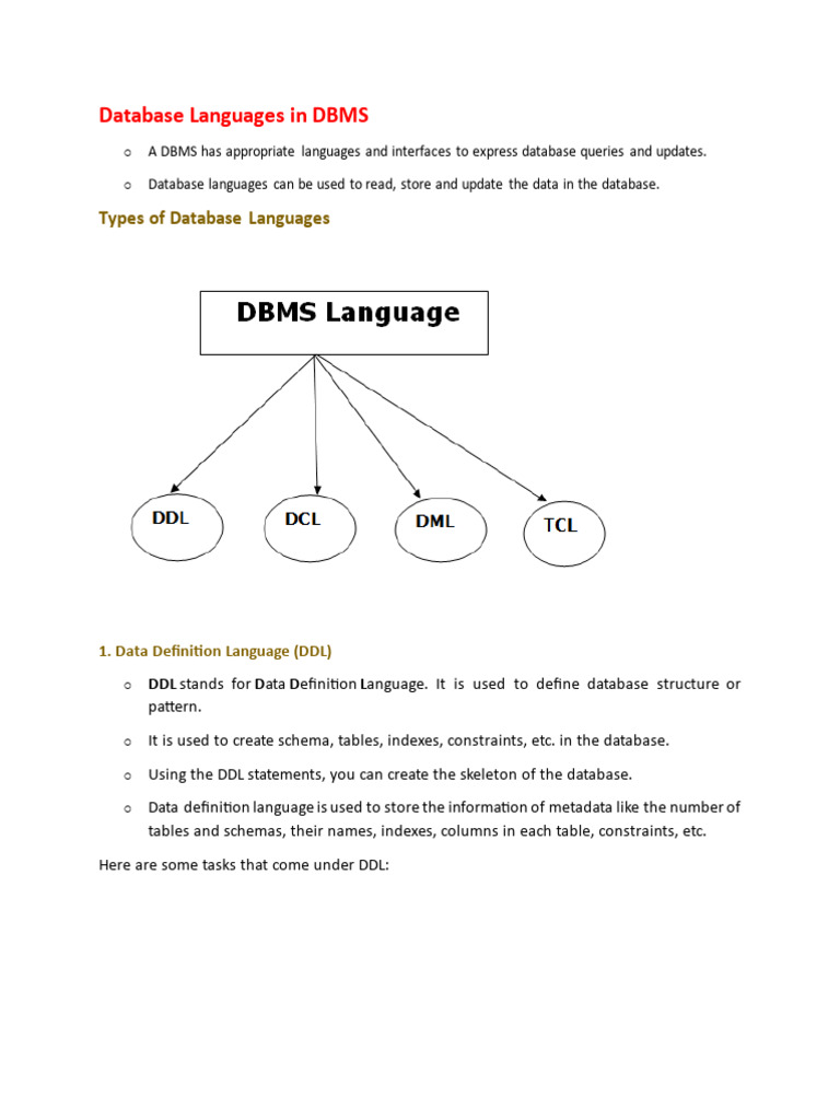 Database Languages in DBMS | PDF | Database Transaction | Databases Database Languages in DBMS | PDF | Database Transaction | Databases