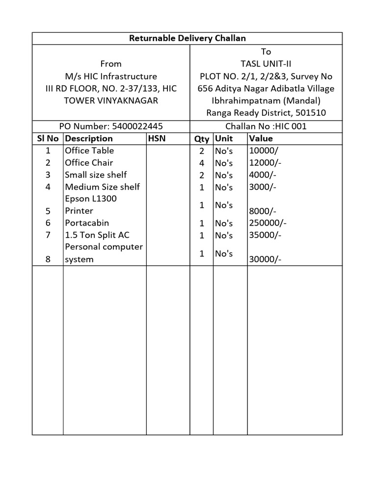 DC Challan Format | PDF