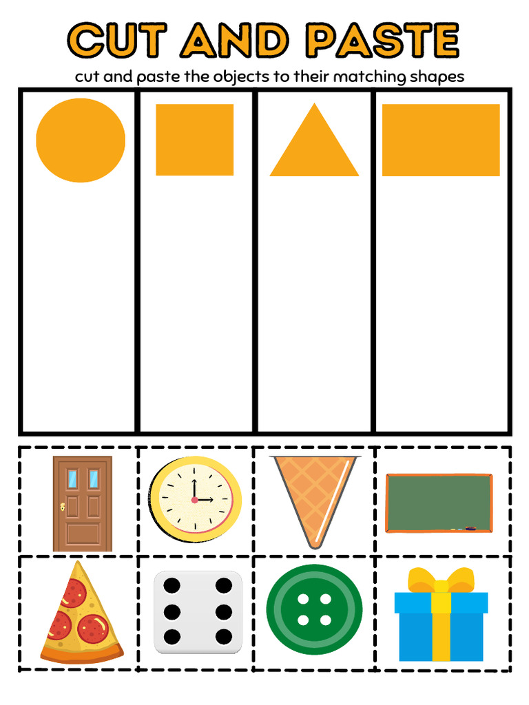 Cut and Paste Shapes Activity Worksheet for Preschool | PDF