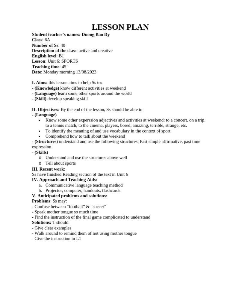 Lesson Plan - Speaking | PDF | Lesson Plan | Learning