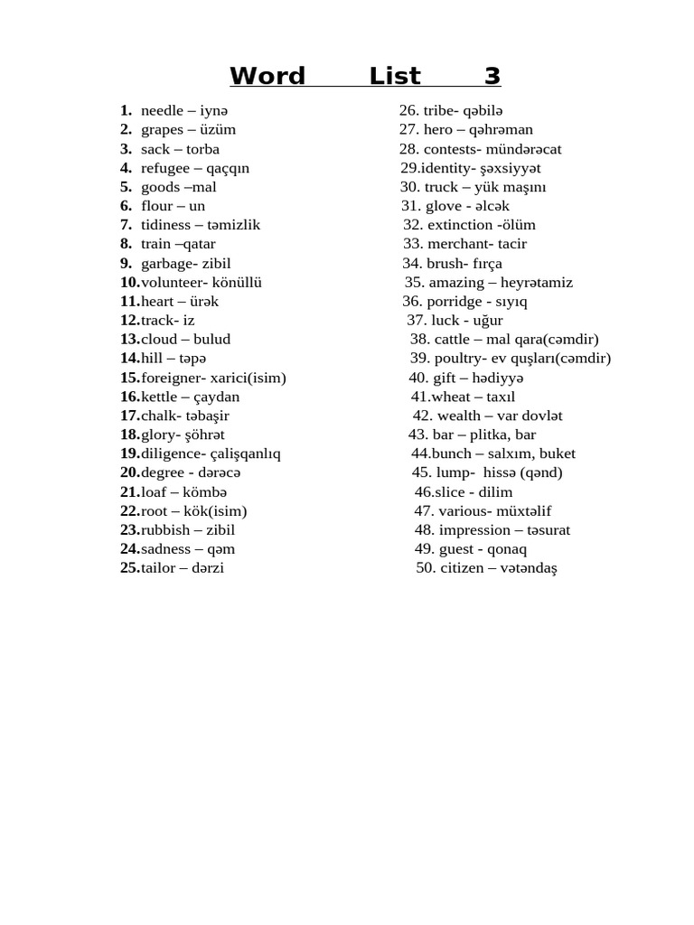 Word List 3 2020 | PDF