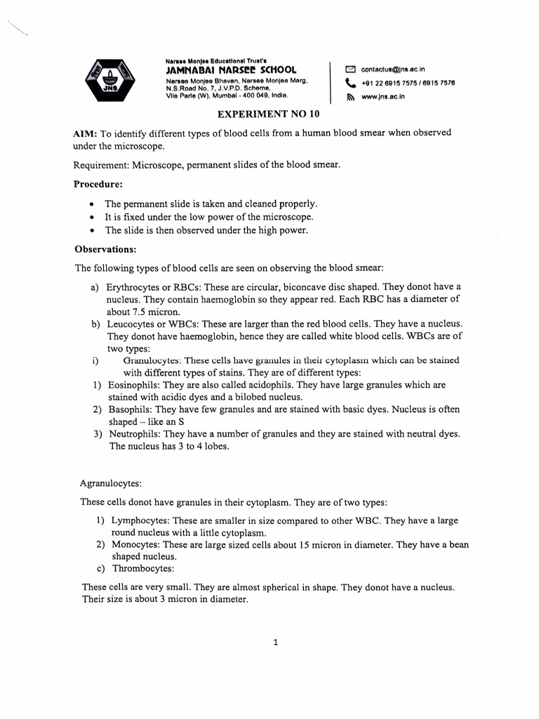 JH - EcampusUpload - SubjectNote - Expt - 10 - Human - Blood - Smear 2 | PDF | White Blood Cell ...