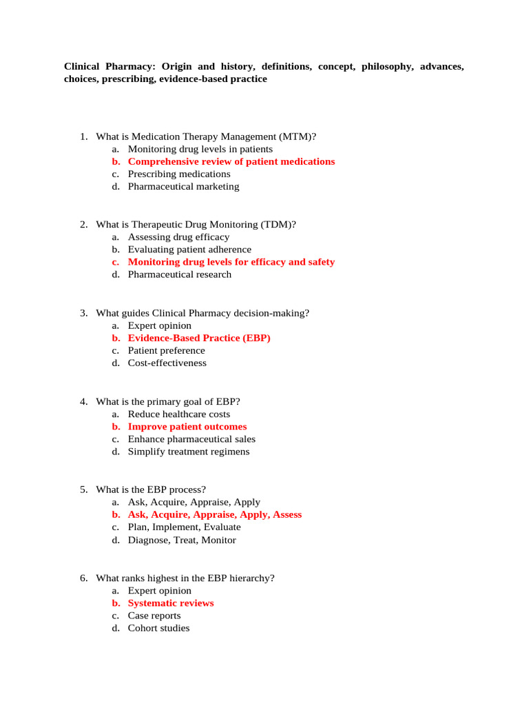 Clinical Pharmacy: Key Concepts & Practices | PDF