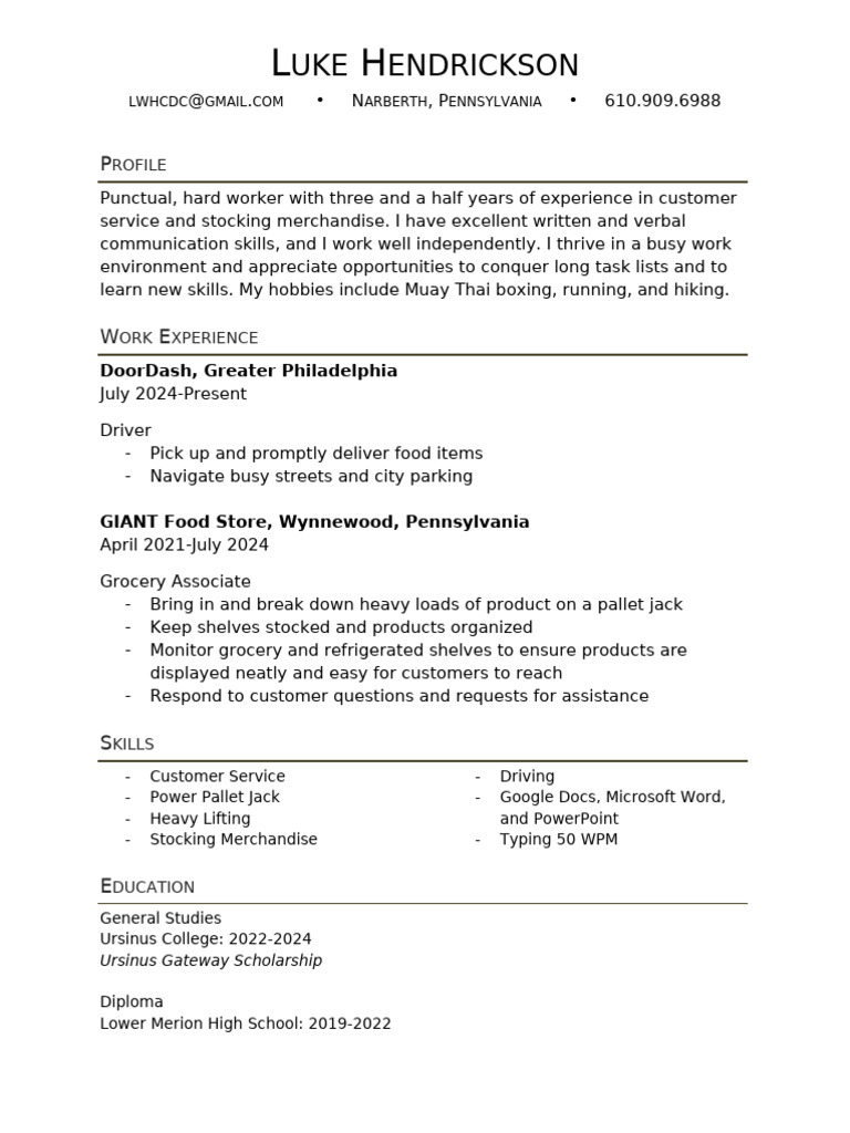 Luke Hendrickson Resume 2024 | PDF