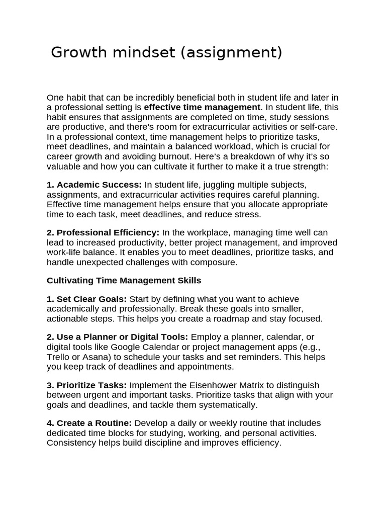 Growth mindset | PDF | Time Management | Professional Skills