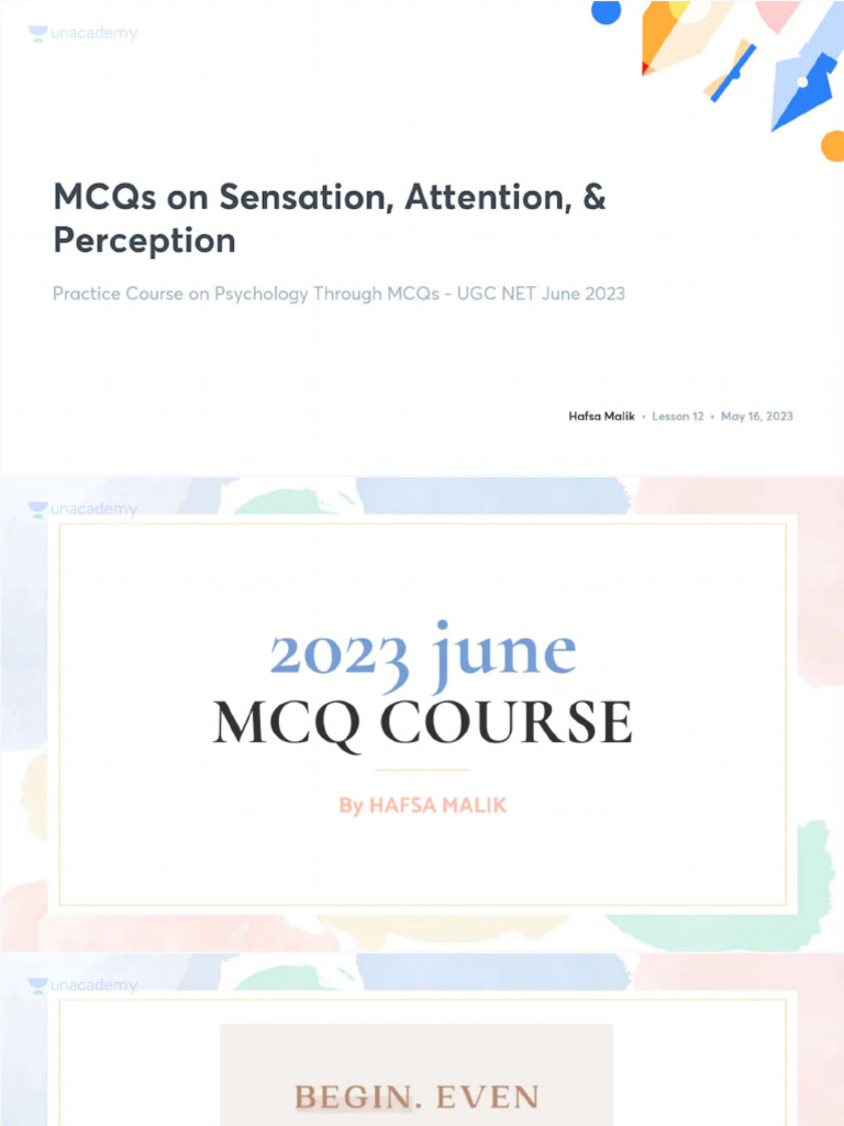 MCQs On Sensation Attention Perception No Anno | PDF