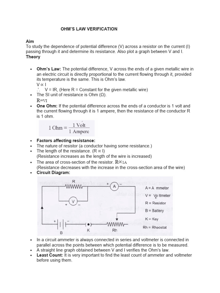 OHM'S LAW VERIFICATION | PDF | Electrical Resistance And Conductance ...